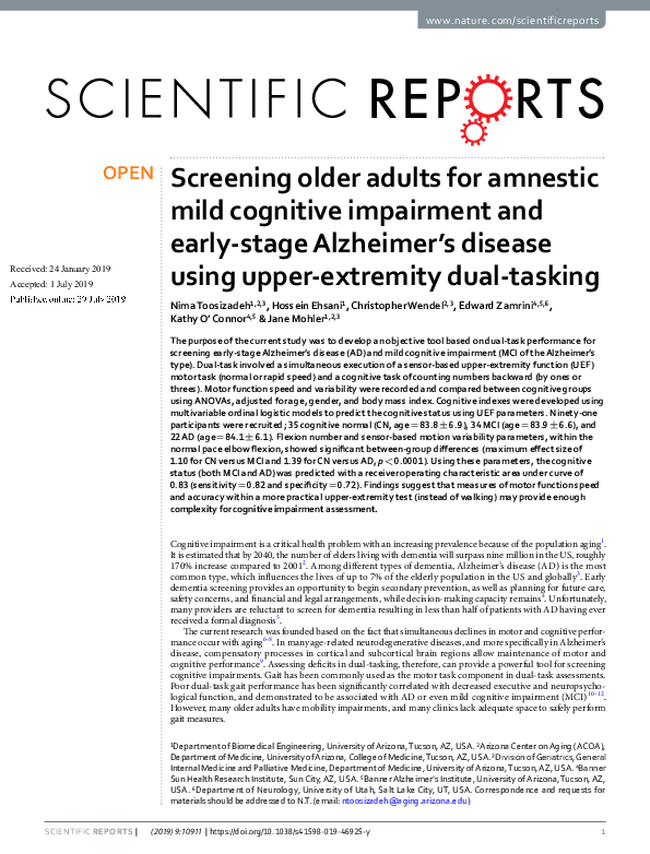 (PDF) Upper-Extremity Dual-Tasking for Cognitive Screening