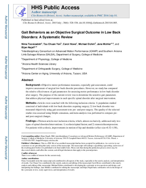 (PDF) Gait behaviors as an objective surgical outcome in low back ...