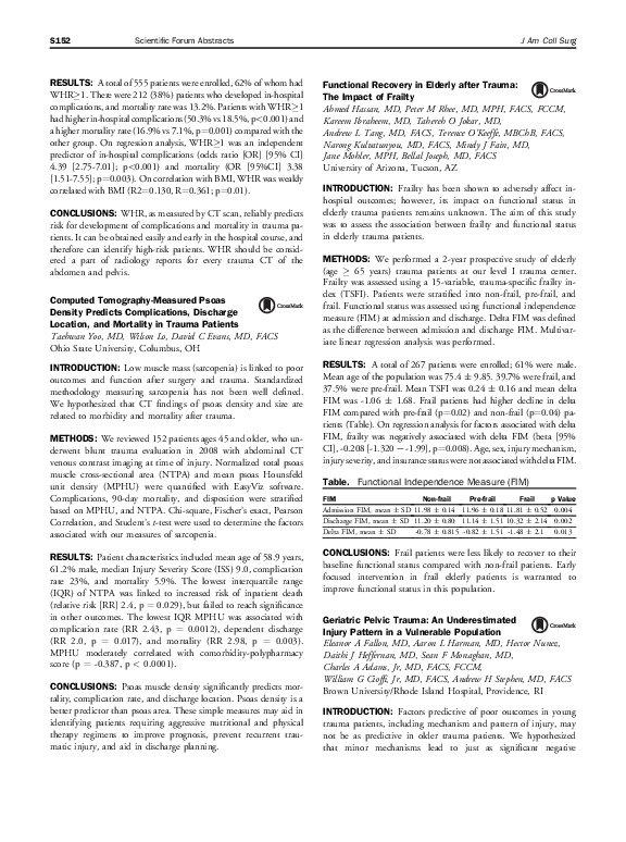 (PDF) Functional Recovery in Elderly after Trauma: The Impact of Frailty