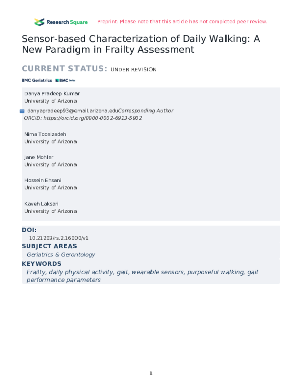 (PDF) Sensor-based Characterization of Daily Walking: A New Paradigm in Frailty Assessment