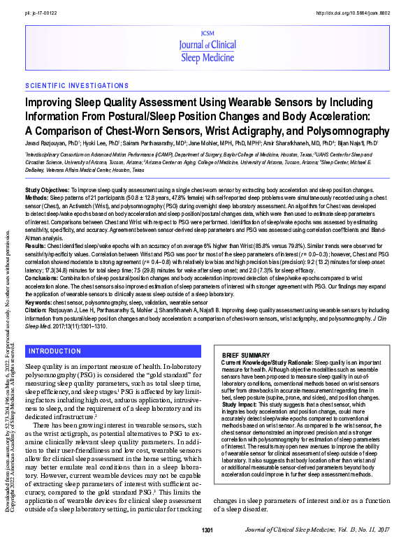 Pdf Improving Sleep Quality Assessment Using Wearable Sensors By Including Information From