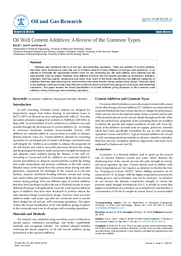 (PDF) Oil Well Cement Additives: A Review of the Common Types