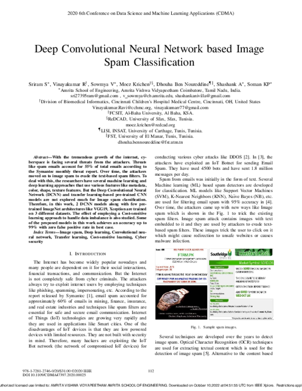 Pdf Deep Convolutional Neural Network Based Image Spam Classification