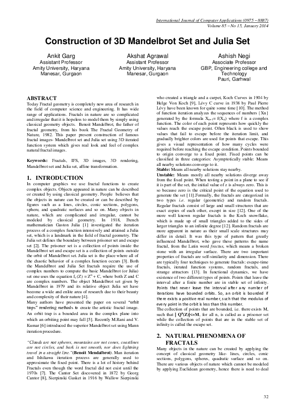 (PDF) Construction of 3D Mandelbrot Set and Julia Set