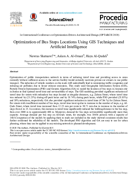 (PDF) Optimization of Bus Stops Locations Using GIS Techniques and Artificial Intelligence