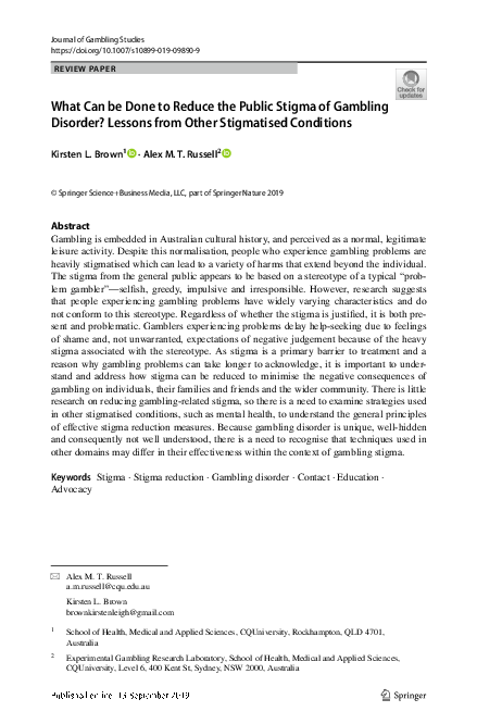 (PDF) What Can be Done to Reduce the Public Stigma of Gambling Disorder ...
