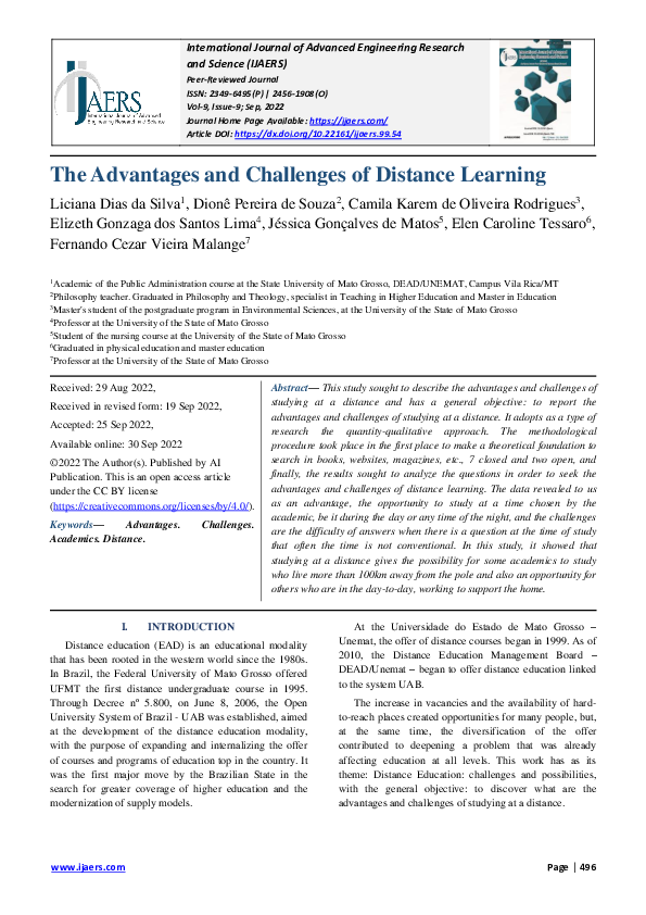 (PDF) The Advantages and Challenges of Distance Learning