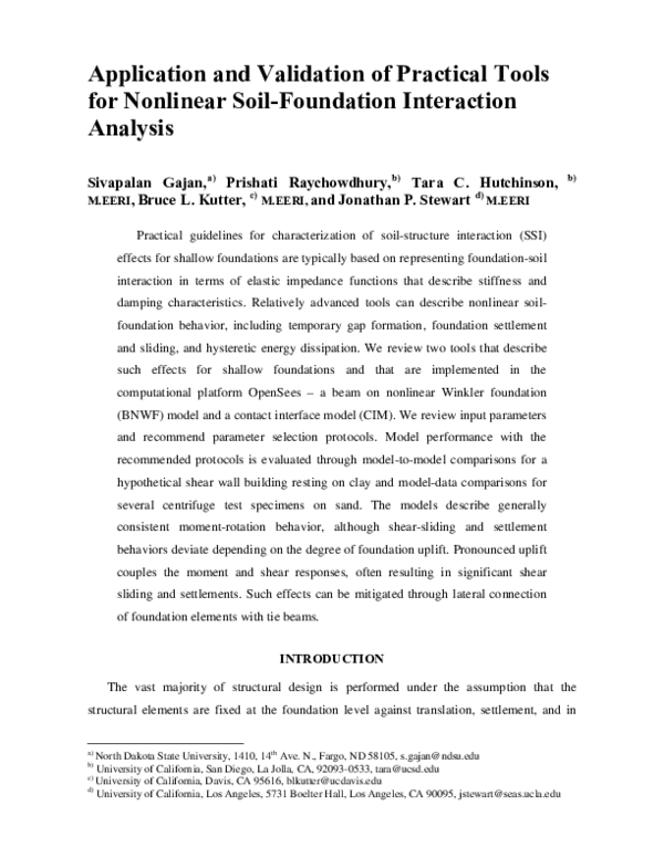 (PDF) Application and Validation of Practical Tools for Nonlinear Soil-Foundation Interaction ...