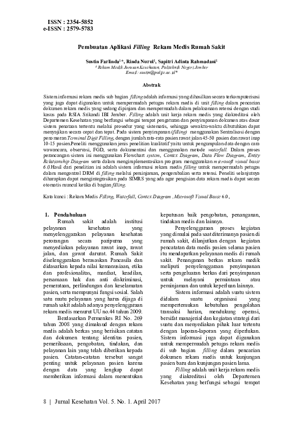 (PDF) Pembuatan Aplikasi Filling Rekam Medis Rumah Sakit