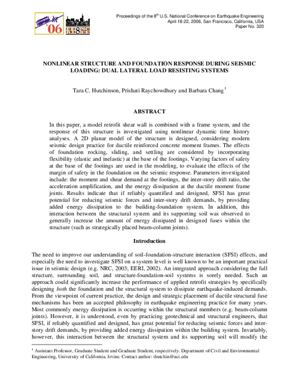 (PDF) Nonlinear Structure and Foundation Response During Seismic ...