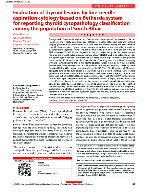 (PDF) Evaluation of thyroid lesions by fine-needle aspiration cytology ...