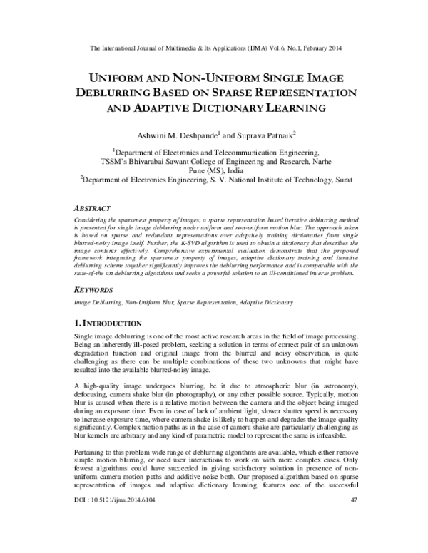 (PDF) Uniform and Non-Uniform Single Image Deblurring Based on Sparse Representation and ...
