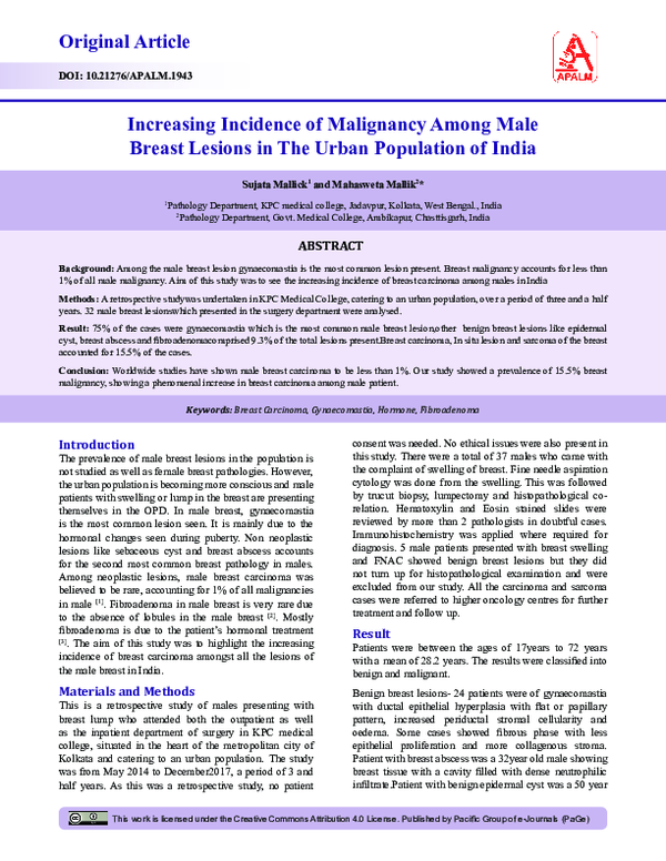 (PDF) Increasing Incidence of Malignancy Among Male Breast Lesions in ...