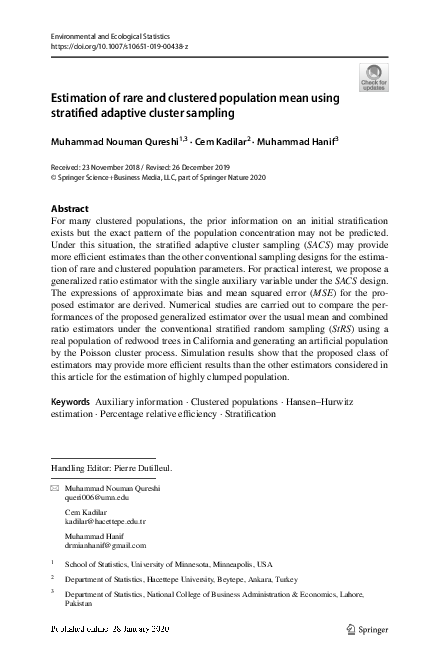Pdf Estimation Of Rare And Clustered Population Mean Using Stratified Adaptive Cluster