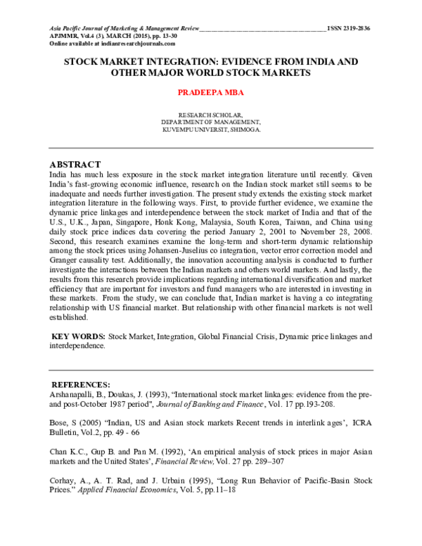 (PDF) Stock Market Integration: Evidence from India and Other Major ...