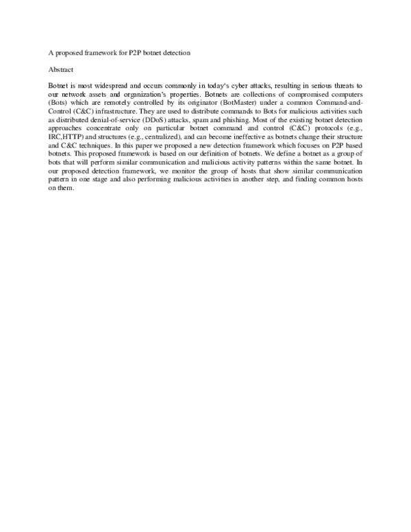 Pdf A Proposed Framework For P2p Botnet Detection Rabiah Ahmad