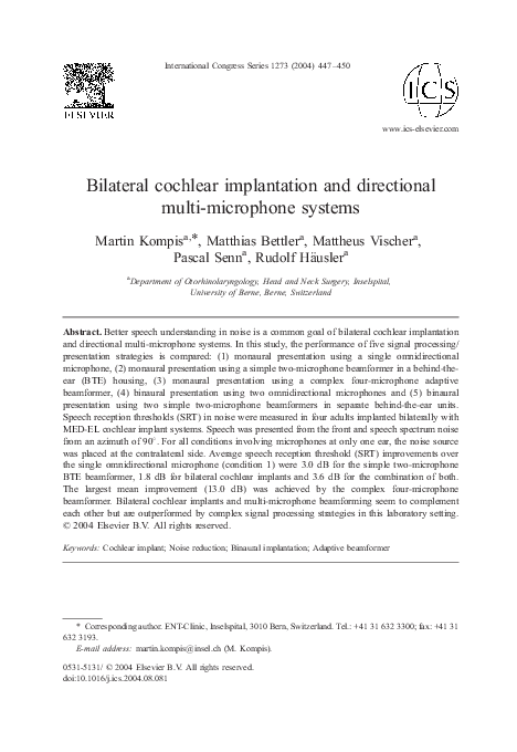(PDF) Bilateral cochlear implantation and directional multi-microphone ...