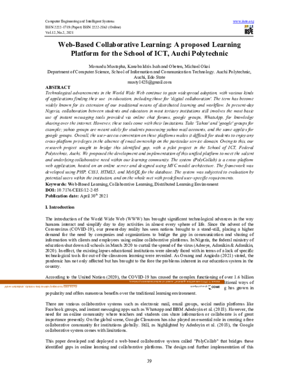 (PDF) Web-Based Collaborative Learning: A proposed Learning Platform for the School of ICT ...