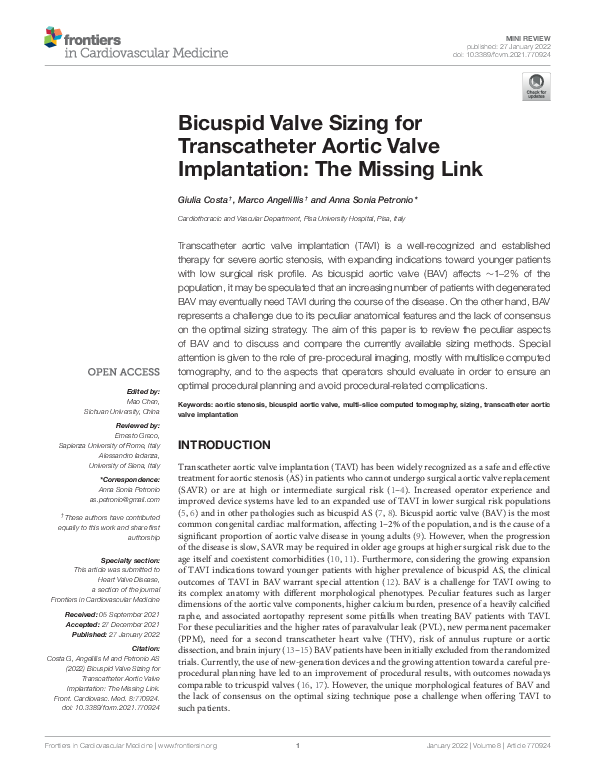 (PDF) Bicuspid Valve Sizing in TAVI Procedures