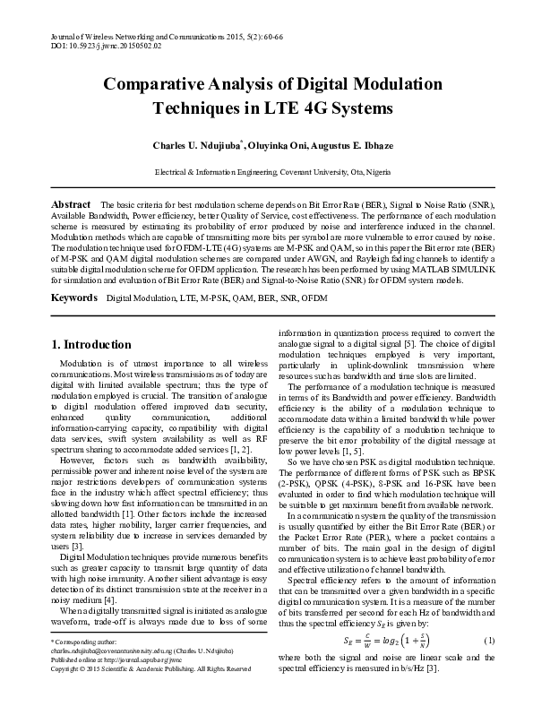 (PDF) Comparative analysis of different modulation techniques of LTE ...
