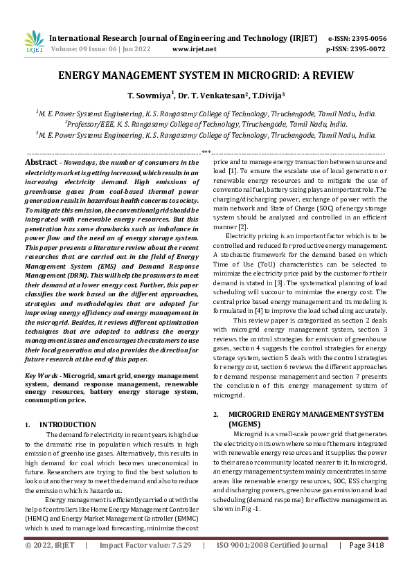 (PDF) ENERGY MANAGEMENT SYSTEM IN MICROGRID: A REVIEW