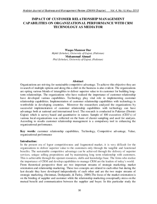 (PDF) Impact of Customer Relationship Management Capabilities on ...