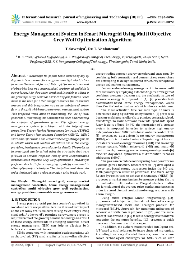 Pdf Energy Management System In Smart Microgrid Using Multi Objective