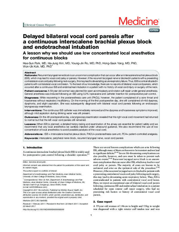 (PDF) Delayed bilateral vocal cord paresis after a continuous ...