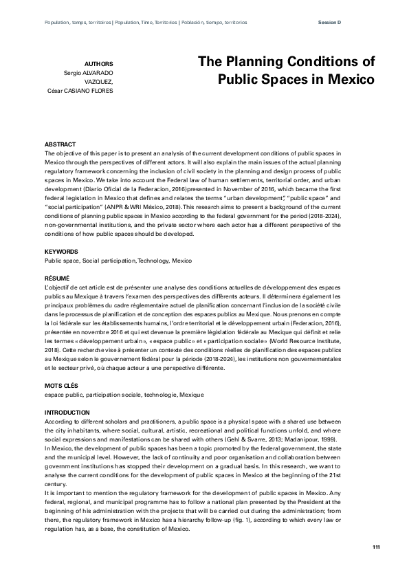 (PDF) The Planning Conditions of Public Spaces in Mexico