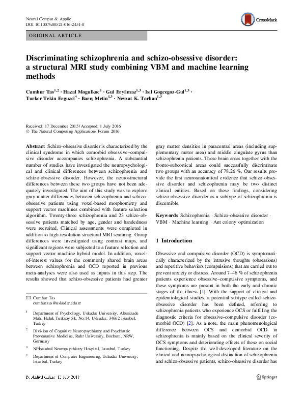 (PDF) Discriminating schizophrenia and schizo-obsessive disorder: a structural MRI study ...