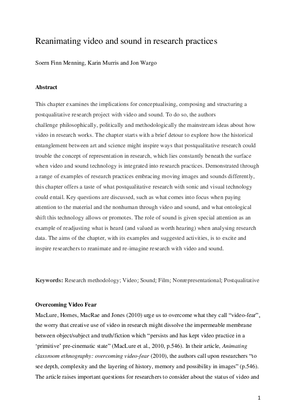 (PDF) Reanimating video and sound in research practices