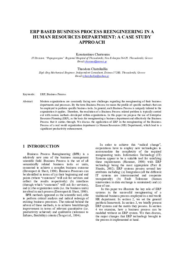 (PDF) Erp Based Business Process Reengineering in a Human Resources Department: A Case Study ...