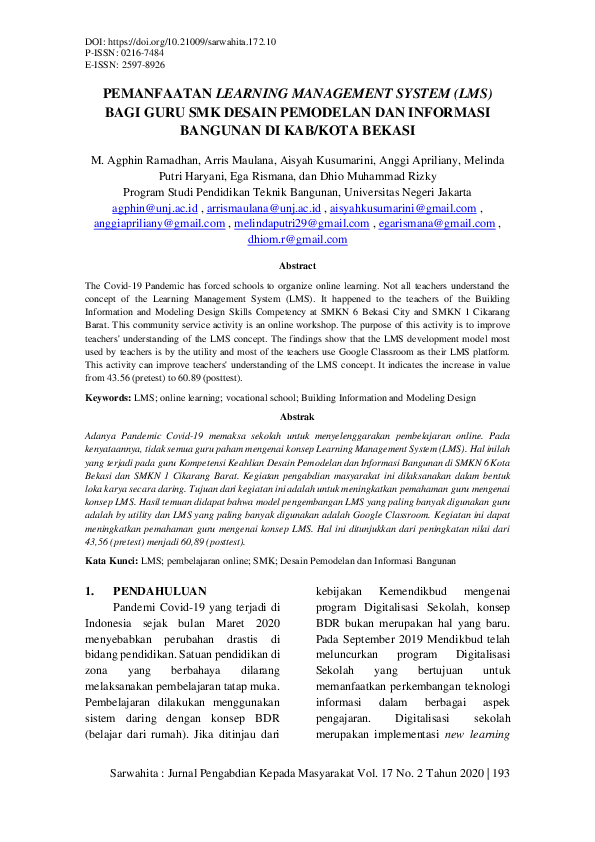 (PDF) Pemanfaatan Learning Management System (LMS) Bagi Guru SMK Desain Pemodelan Dan Informasi ...