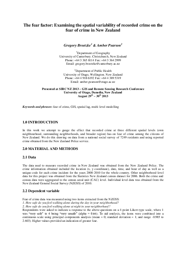 (PDF) The fear factor: Examining the spatial variability of recorded ...