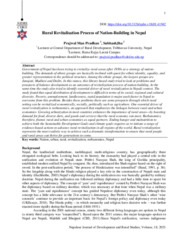 (PDF) Rural Revitalisation Process of Nation-Building in Nepal