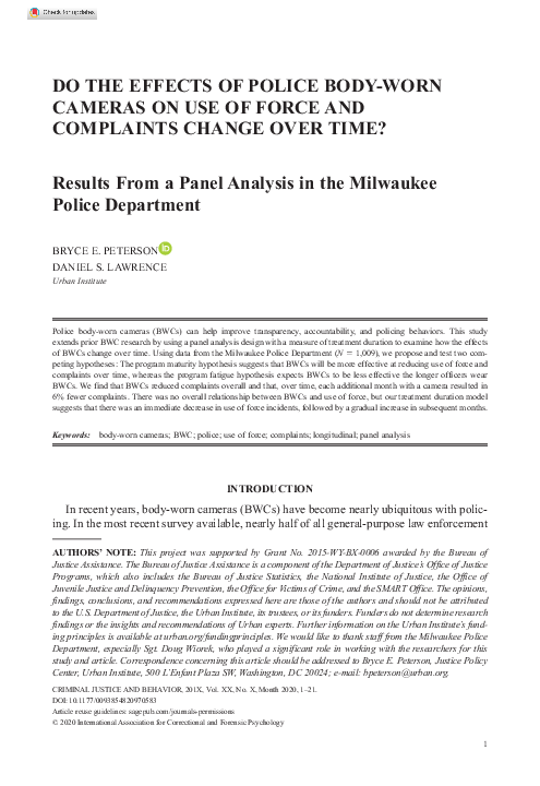 (PDF) Do the Effects of Police Body-Worn Cameras on Use of Force and ...