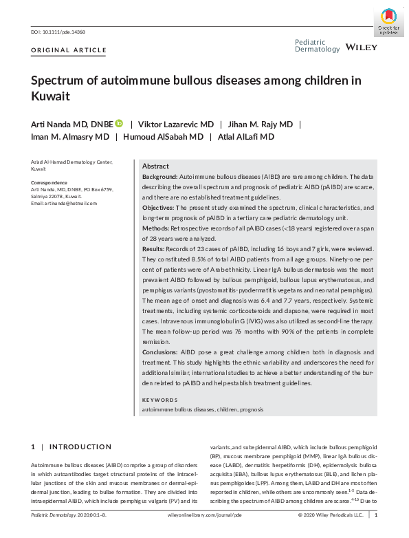 (PDF) Spectrum of autoimmune bullous diseases among children in Kuwait ...
