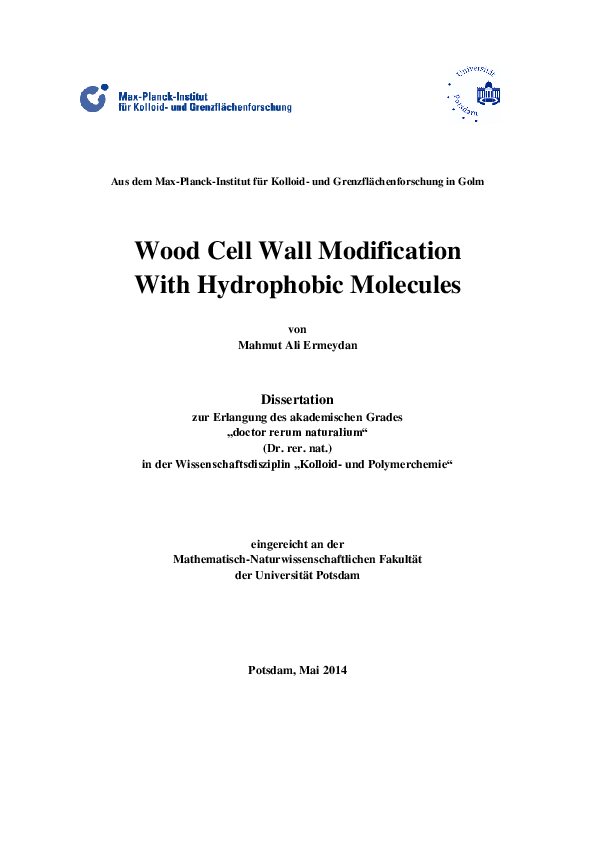 (PDF) Wood cell wall modification with hydrophobic molecules