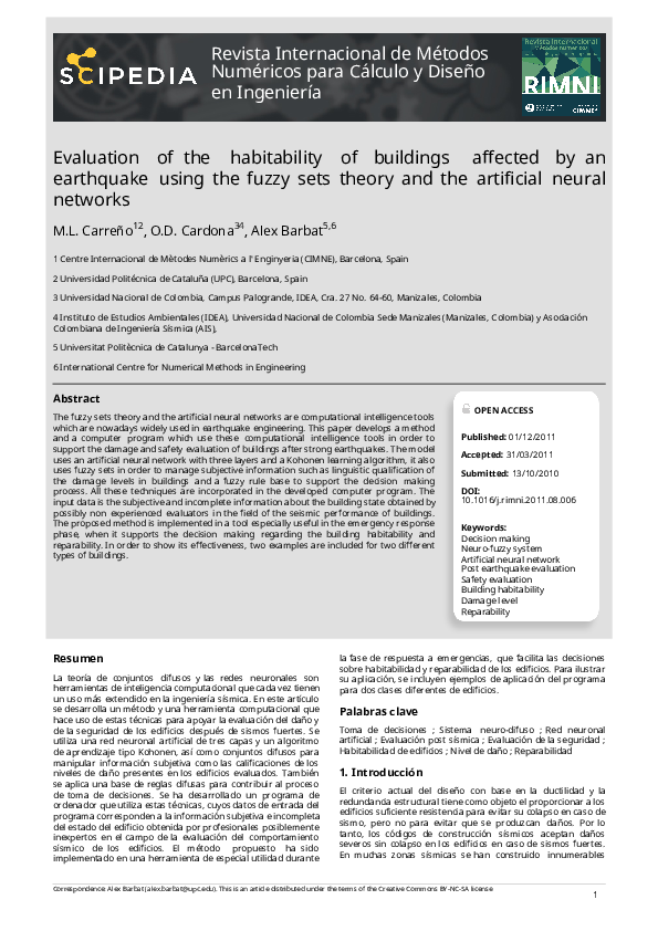 (PDF) Evaluation of the habitability of buildings affected by an earthquake using the fuzzy sets ...