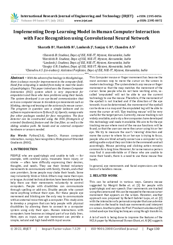 (PDF) Implementing Deep Learning Model in Human Computer Interaction ...