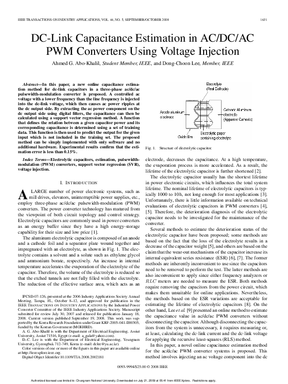 (PDF) DC-Link Capacitance Estimation in AC/DC/AC PWM Converters Using Voltage Injection