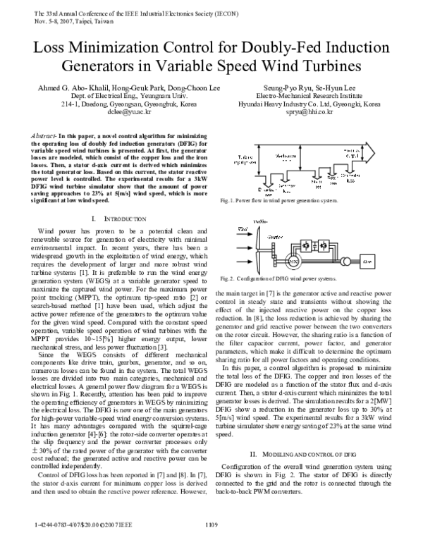 (PDF) Loss Minimization Control for Doubly-Fed Induction Generators in Variable Speed Wind Turbines