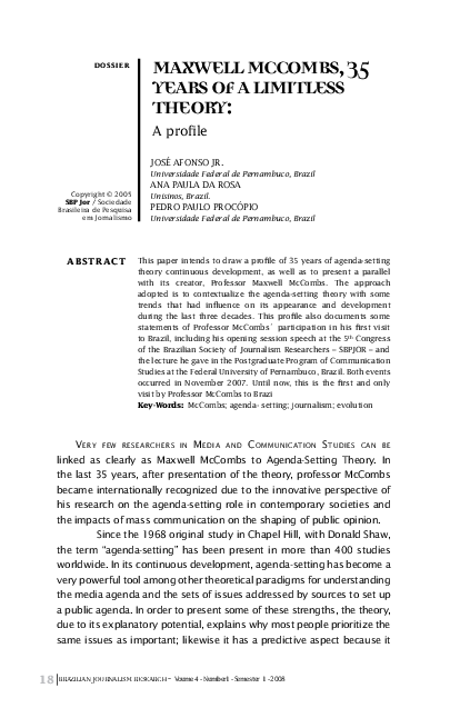 (PDF) Maxwell McCombs, 35 years of a limitless theory: a profile