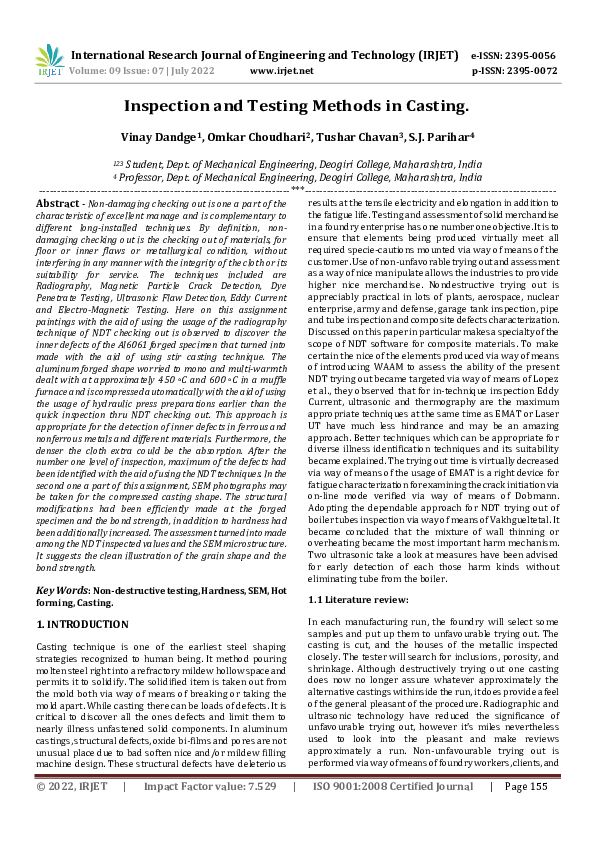 (PDF) Inspection and Testing Methods in Casting.