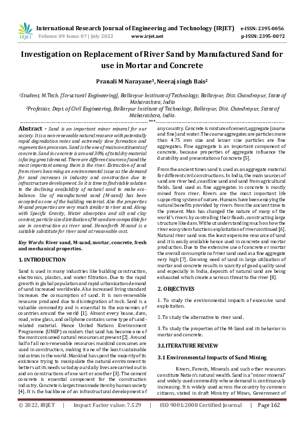 (PDF) Investigation on Replacement of River Sand by Manufactured Sand ...