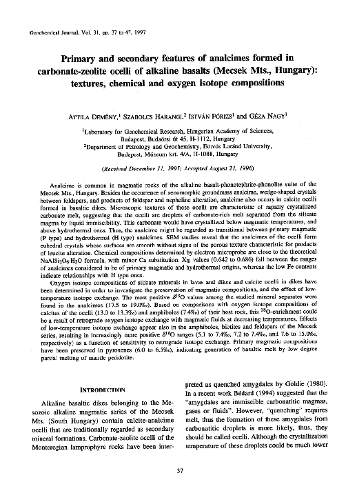 (PDF) Primary and secondary features of analcimes formed in carbonate ...