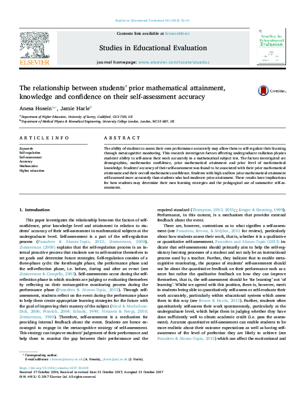 (PDF) The relationship between students’ prior mathematical attainment ...