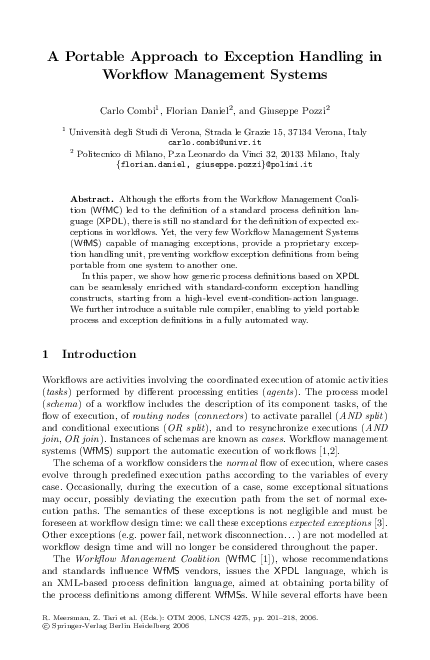 (PDF) A Portable Approach to Exception Handling in Workflow Management Systems