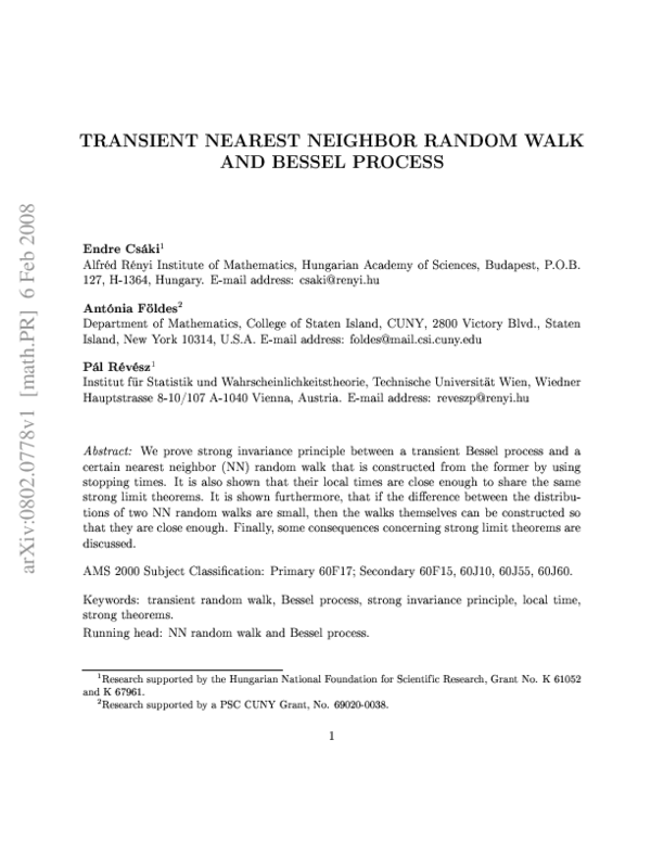 (PDF) Transient Nearest Neighbor Random Walk and Bessel Process