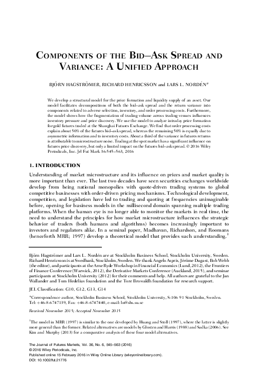 (PDF) Components of the Bid-Ask Spread and Variance: A Unified Approach
